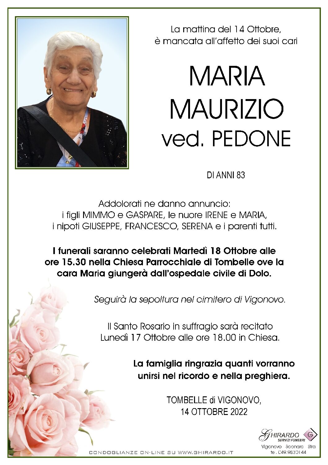 MAURIZIO MARIA ved. PEDONE – Ghirardo