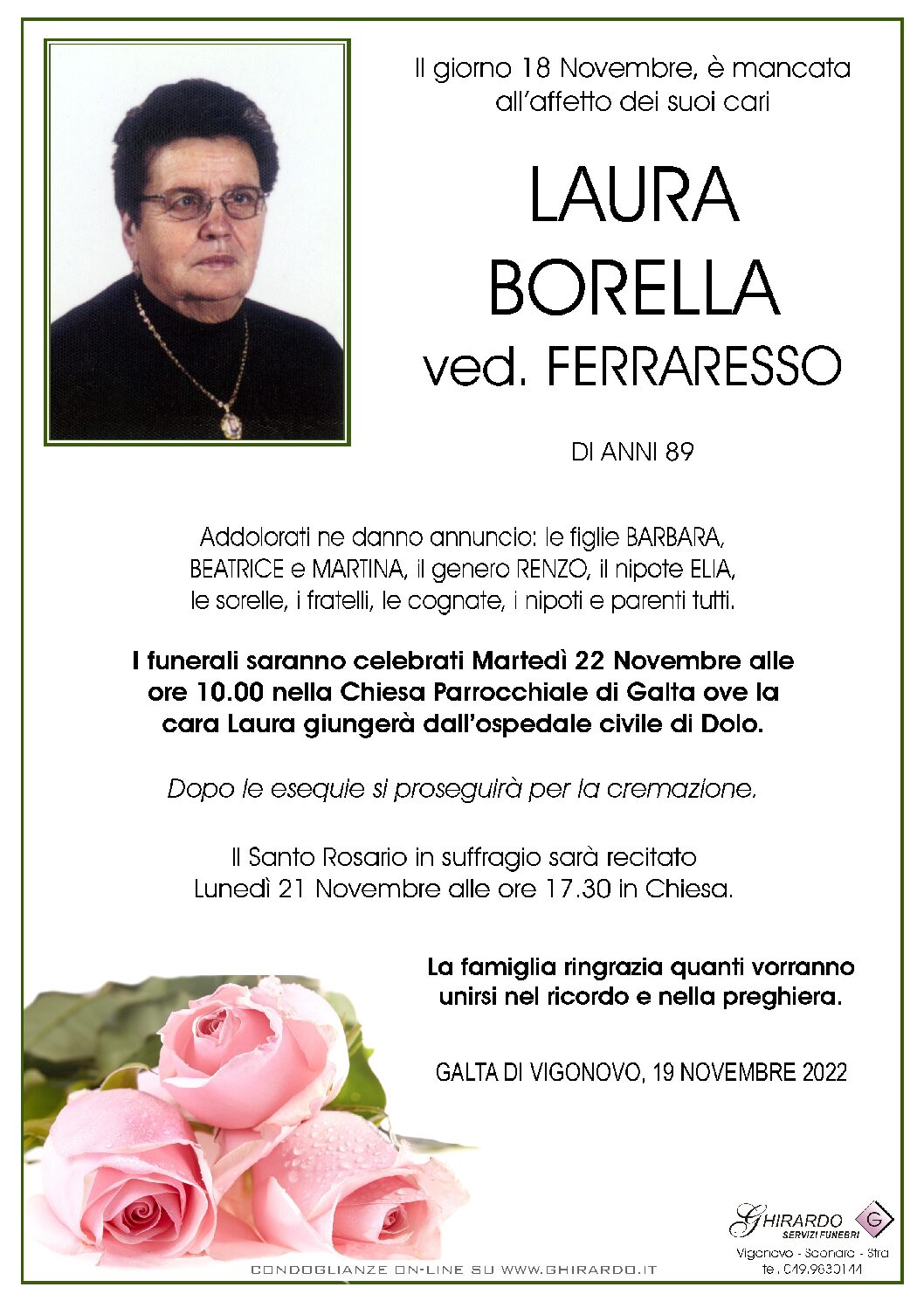 BORELLA LAURA ved. FERRARESSO – Ghirardo