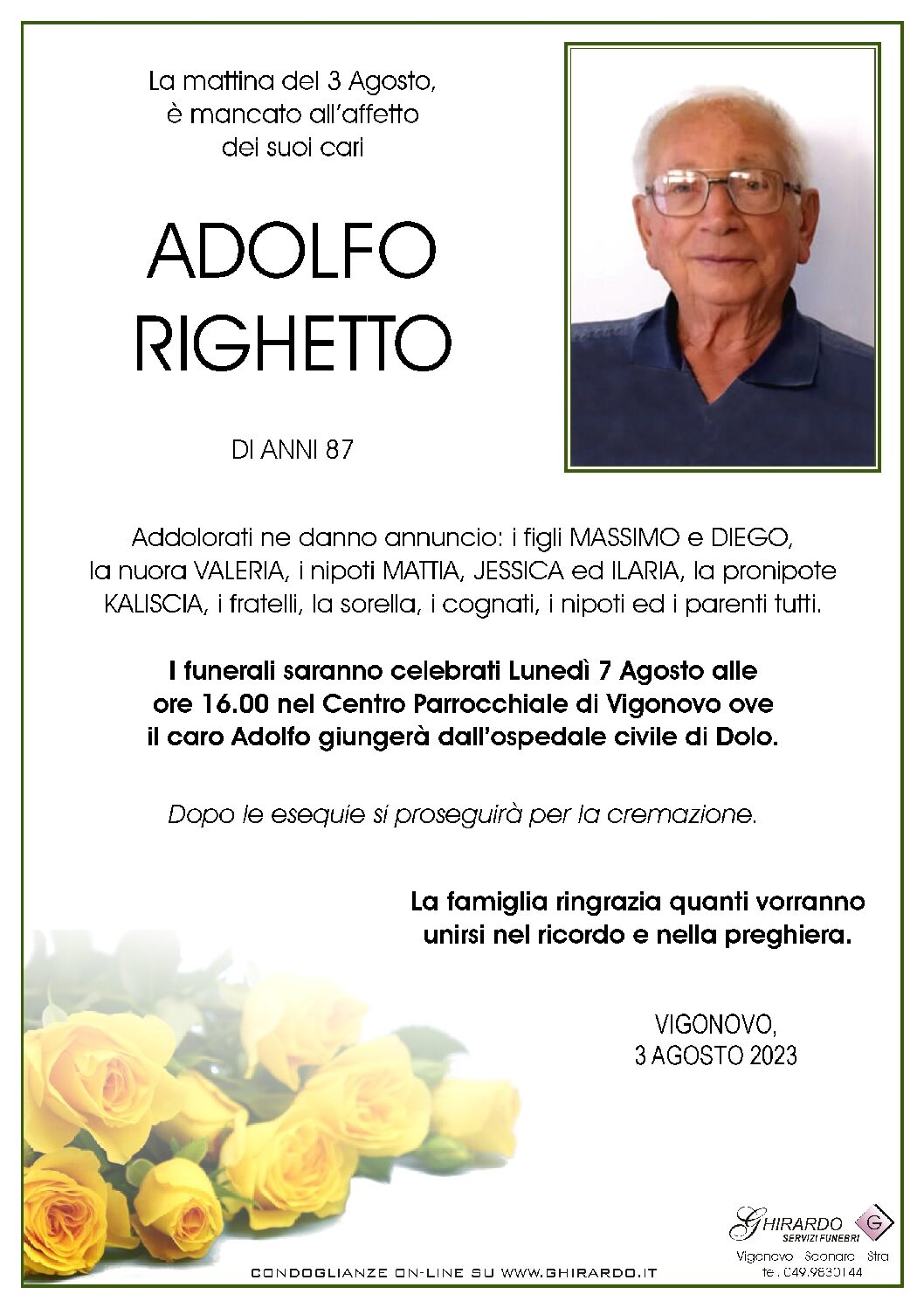 RIGHETTO ADOLFO – Ghirardo