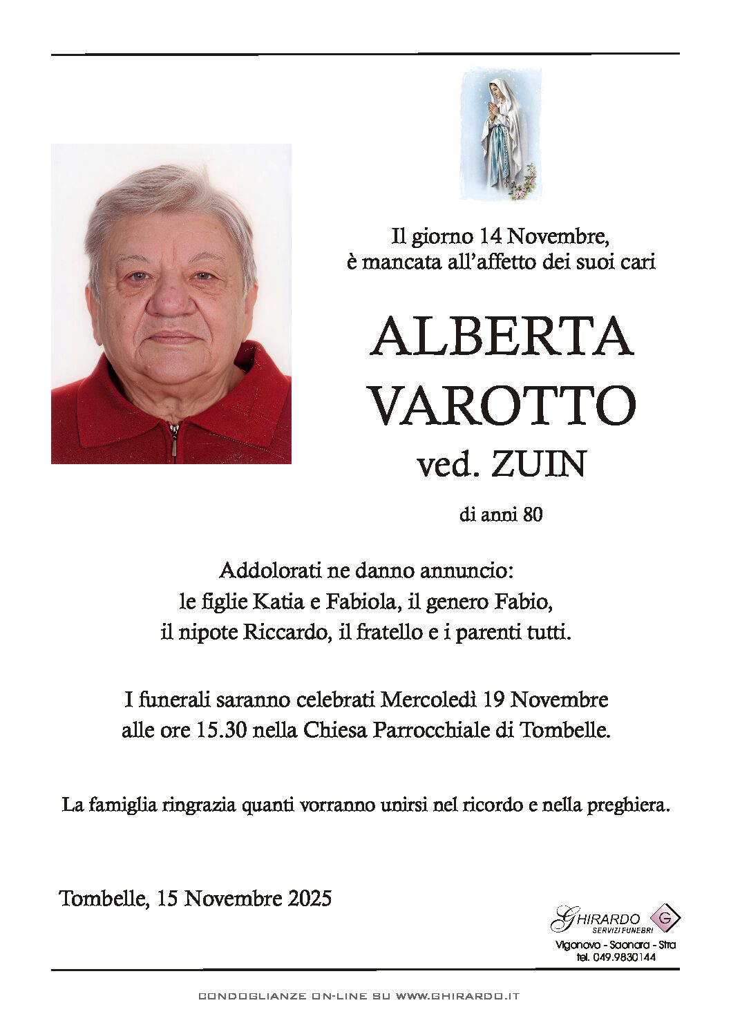 VAROTTO ALBERTA ved. ZUIN – Ghirardo